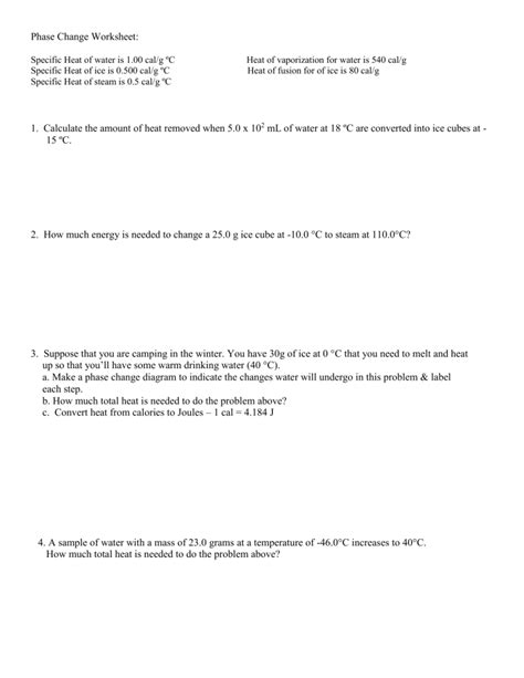 Heat With Phase Change Worksheet Answers