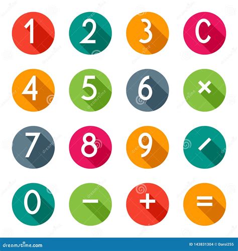 Calculator Buttons In Flat Design Numbers With Long Shadow Vector