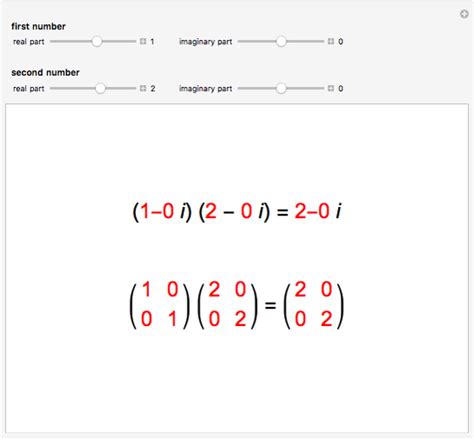 matrix representation of the multiplicative group of complex numbers wolfram demonstrations