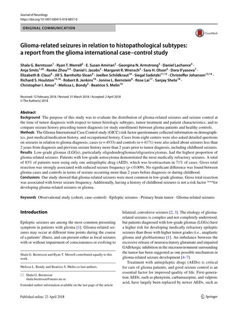 pdf glioma related seizures in relation to histopathological subtypes a report from the