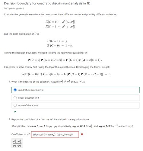 solved decision boundary for quadratic discriminant analysis