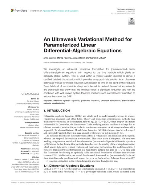pdf an ultraweak variational method for parameterized linear differential algebraic equations