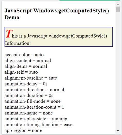 JavaScript Windows GetComputedStyle Method Javatpoint