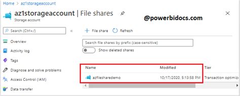 create an azure files share with windows power bi docs