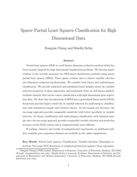 sparse partial least squares classification for high dimensional data