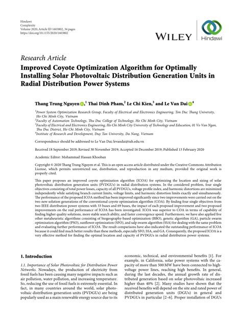 pdf improved coyote optimization algorithm for optimally installing solar photovoltaic