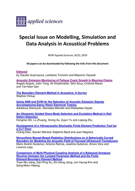 pdf mdpi applied sciences special issue on modelling simulation and data analysis in