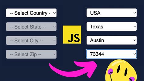 Select Country State City Zip Code Drop Down Using HTML CSS And