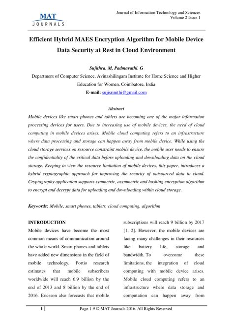 pdf efficient hybrid maes encryption algorithm for mobile device data security at rest in