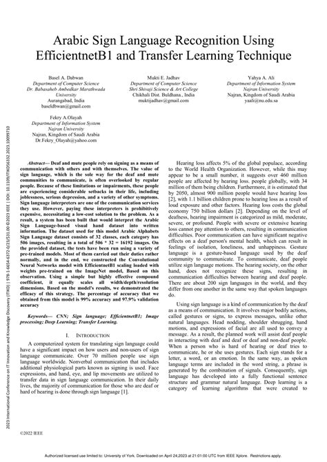 pdf arabic sign language recognition using efficientnetb1 and transfer learning technique
