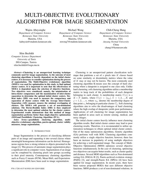 pdf multi objective evolutionary algorithm for image segmentation