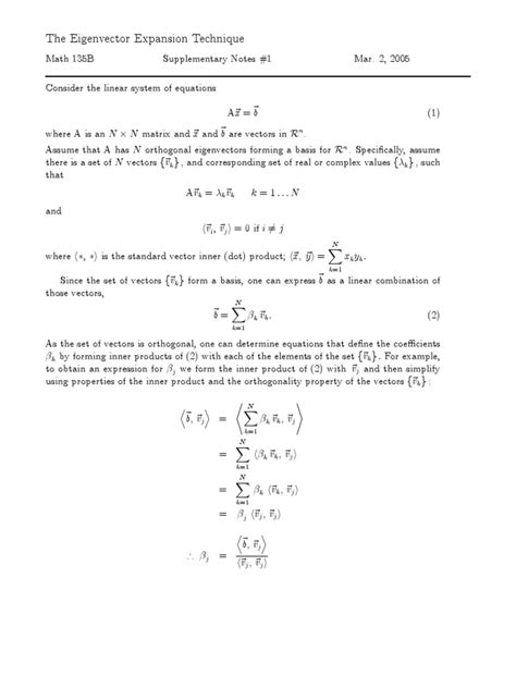 the eigenvector expansion technique solving linear systems of equations using orthogonal