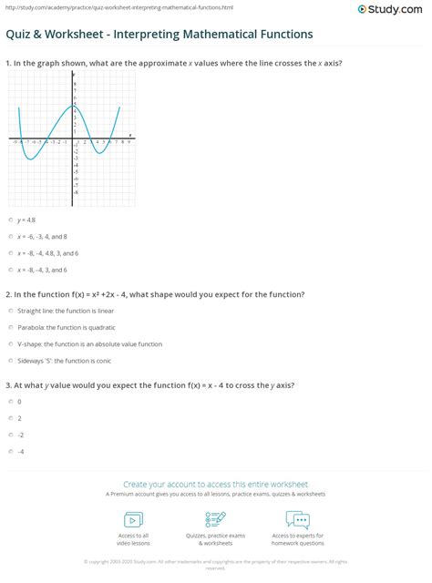 quiz and worksheet interpreting mathematical functions