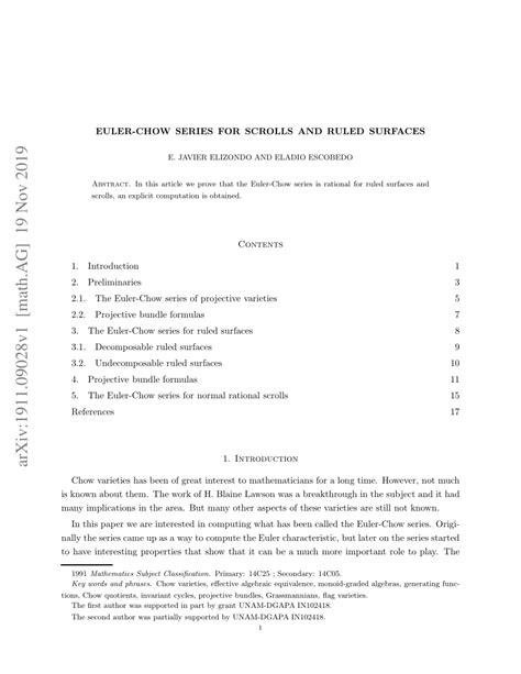 pdf euler chow series for scrolls and ruled surfaces