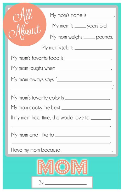 Free Printable Mother S Day Questionnaire