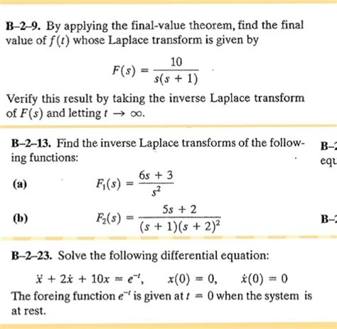 solved b 2 9 by applying the final value theorem find the final value 1 answer