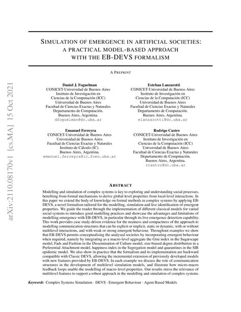 simulation of emergence in artificial societies a practical model based approach with the eb