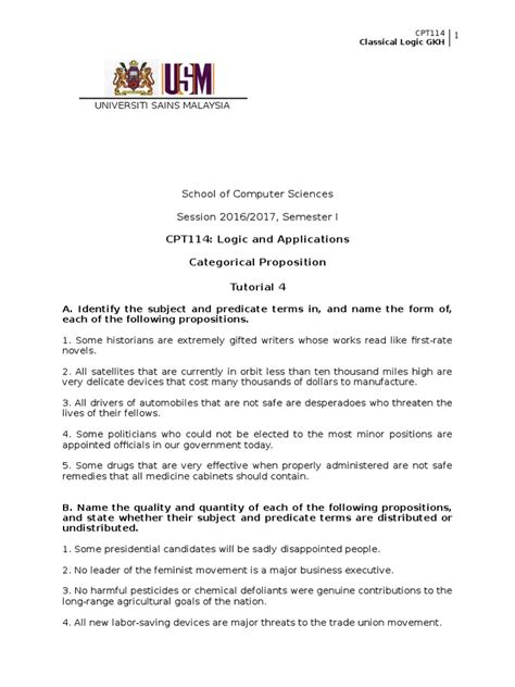 cpt114 gkh classical logic tutorial 4 pdf logical expressions syntax logic