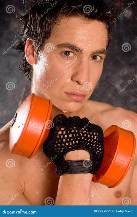Wet Sweaty Bodybuilder Stock Image Image Of Dumbbell 2927851