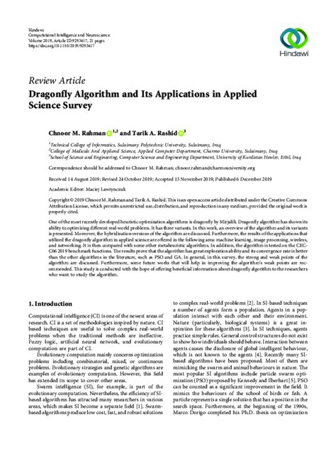 pdf dragonfly algorithm and its applications in applied science survey chnoor mh