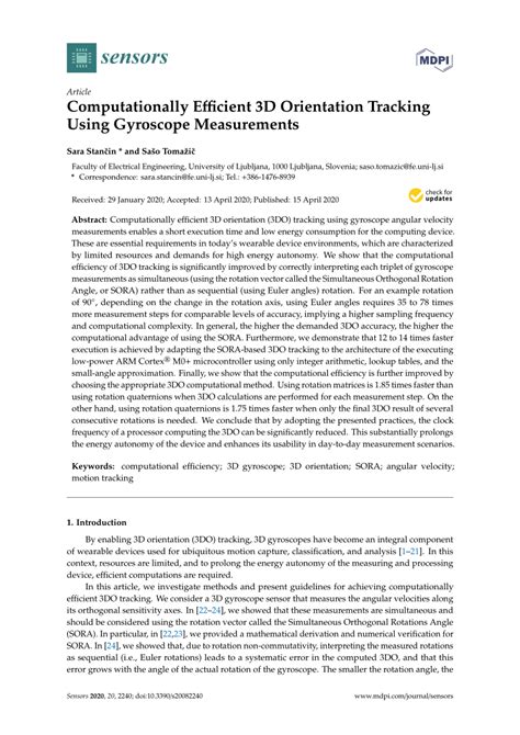 pdf computationally efficient 3d orientation tracking using gyroscope measurements