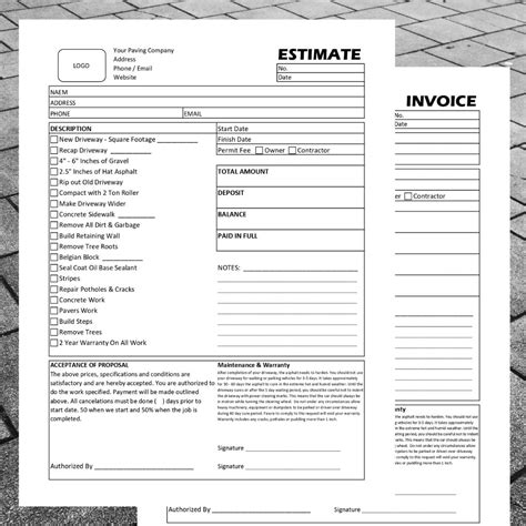 Paving Estimate Template Prntbl Concejomunicipaldechinu Gov Co