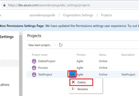 Deleting A Project In AzureDevOps