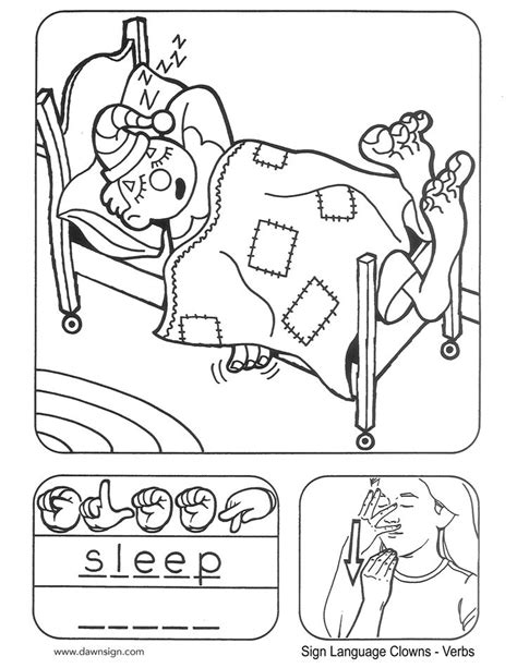 Colorful ASL Coloring Page Sleep