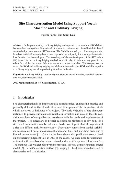 PDF Site Characterization Model Using Support Vector Machine And