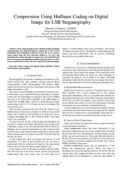 pdf compression using huffman coding on digital image for lsb steganography dionesius a