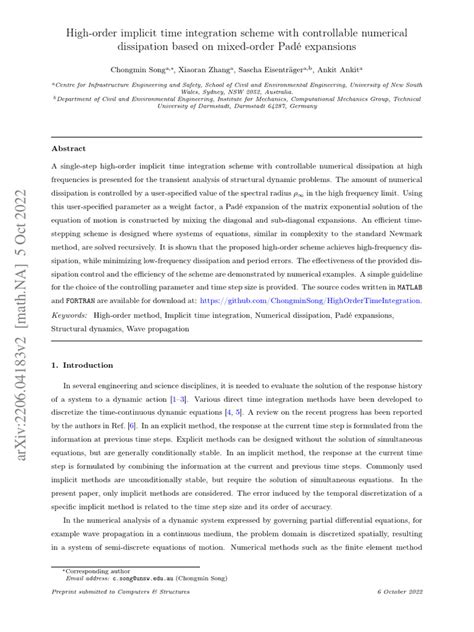 high order implicit time integration scheme with controllable numerical dissipation based on