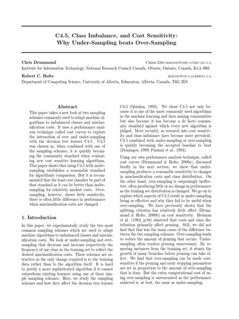 c4 5 class imbalance cost sensitivity why under sampling beats over sampling pdf