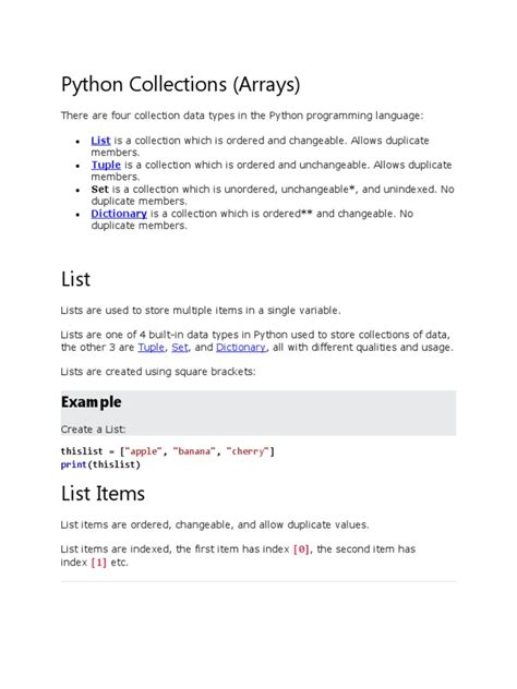 python collections guide lists tuples sets and dictionaries pdf array data type array