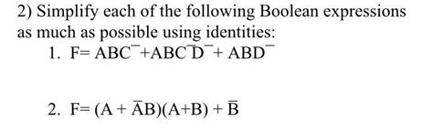 solved 2 simplify each of the following boolean expressions