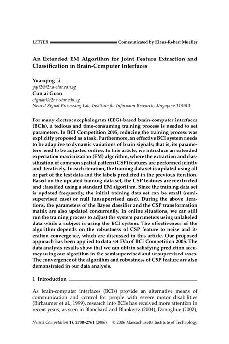 pdf an extended em algorithm for joint feature extraction and classification in brain computer