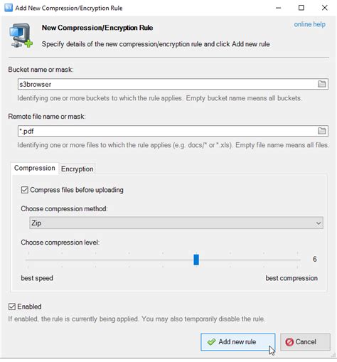 configuring compression and encryption rules how to compress and encrypt files before uploading