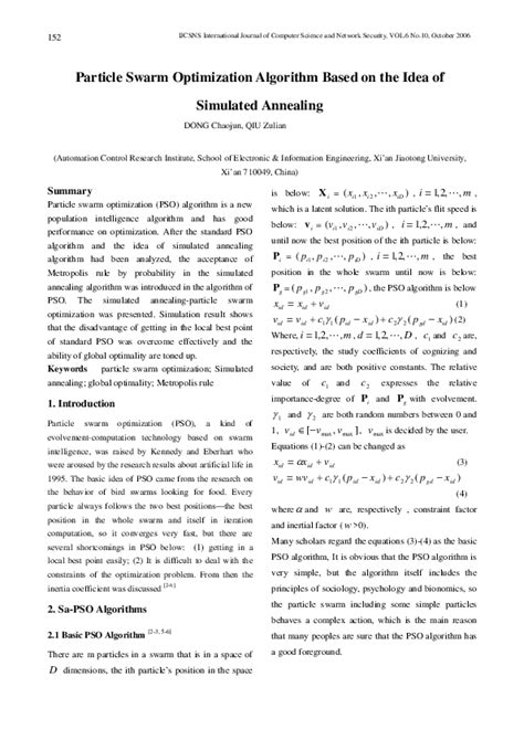 pdf particle swarm optimization algorithm based on the idea of simulated annealing id id