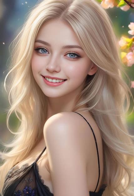 Portrait Of A Beautiful Young Girl With Long Blond Hair And Blue Eyes Premium Ai Generated Image