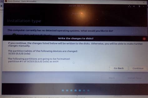 linux ubuntu install stuck on formatting dialog super user