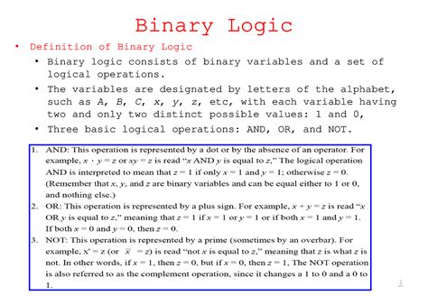 part two binary logic definition of binary logic binary logic consists of binary variables and