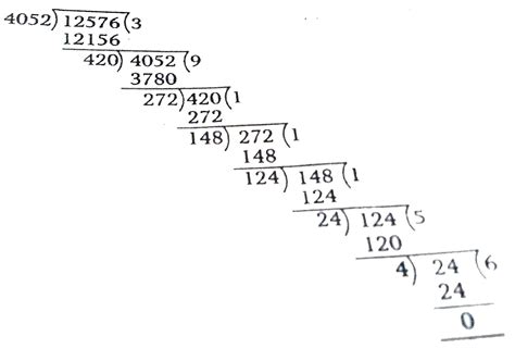 use euclid s algorithm to find the h c f of 4052 and 12576