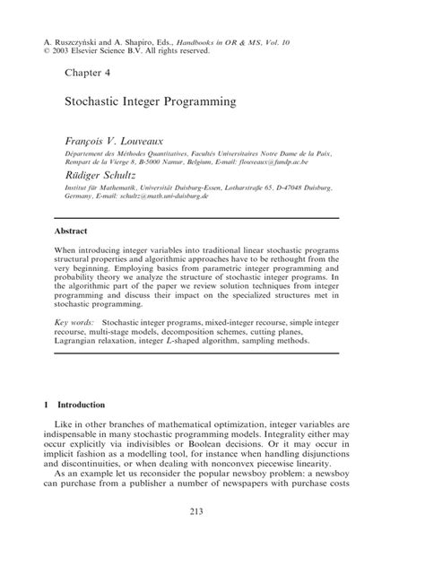 stochastic integer programming ss 2003 elsevier science b v all rights reserved pdf linear