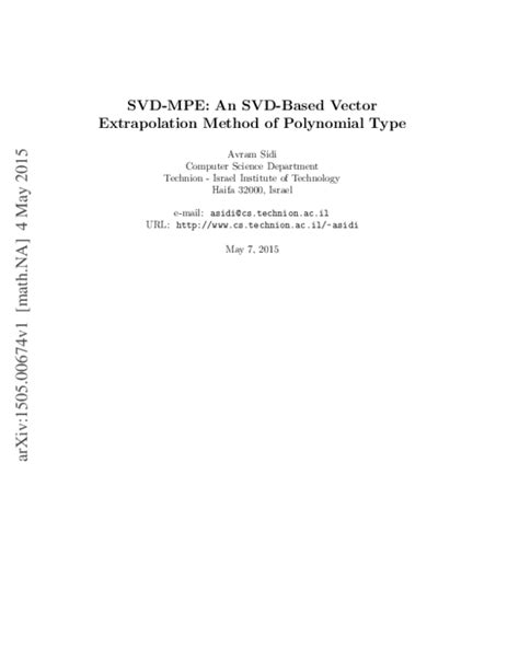 pdf svd mpe an svd based vector extrapolation method of polynomial type avram sidi