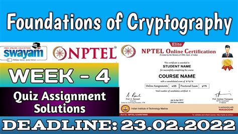 foundations of cryptography nptel assignment 4 week 4 swayam jan 2022 youtube