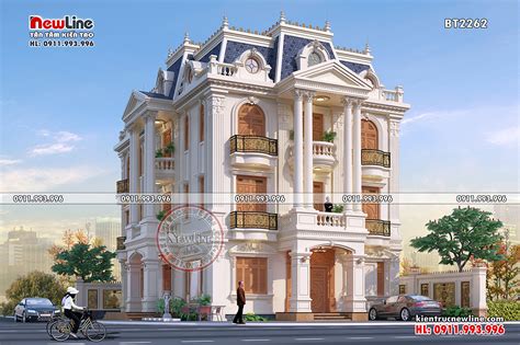 Hé lộ mẫu biệt thự 2 mặt tiền 11m x 16m 3 tầng 1 tum tân cổ điển Pháp