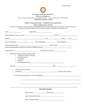 Fillable Online Transcript Request Form Online Revised 010610 Docx