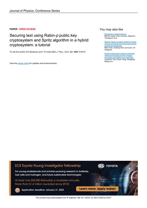 pdf securing text using rabin p public key cryptosystem and spritz algorithm in a hybrid