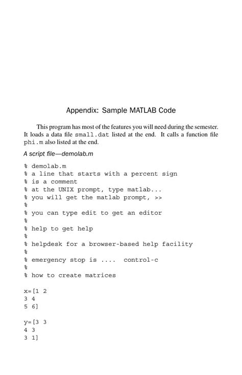 appendix sample matlab code statistical models