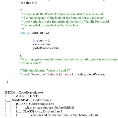 source code example followed by the assembly view of the compiled code download table