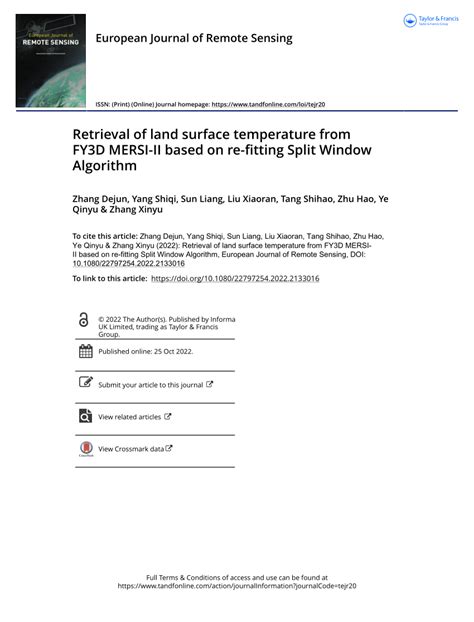 pdf retrieval of land surface temperature from fy3d mersi ii based on re fitting split window